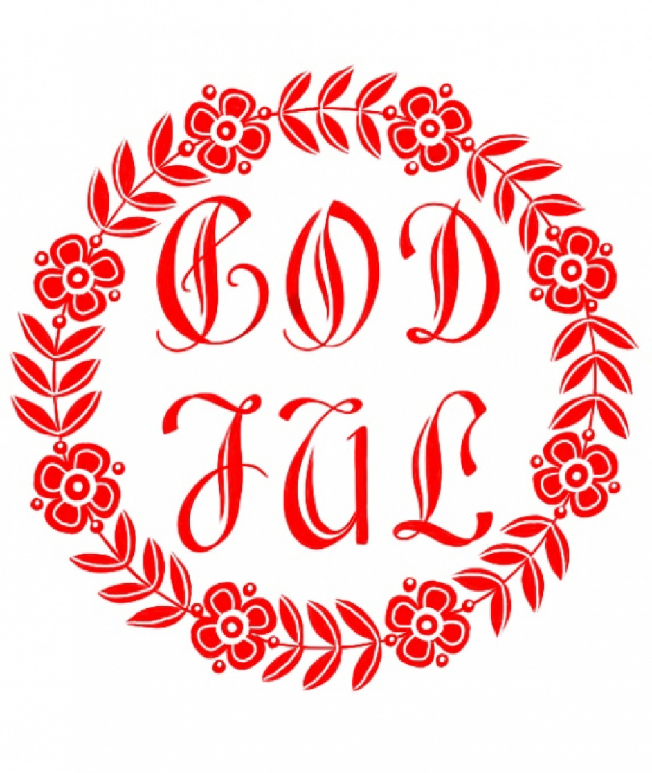 Disktrasa God jul, vit med r”d text Masesgardenbutik.se